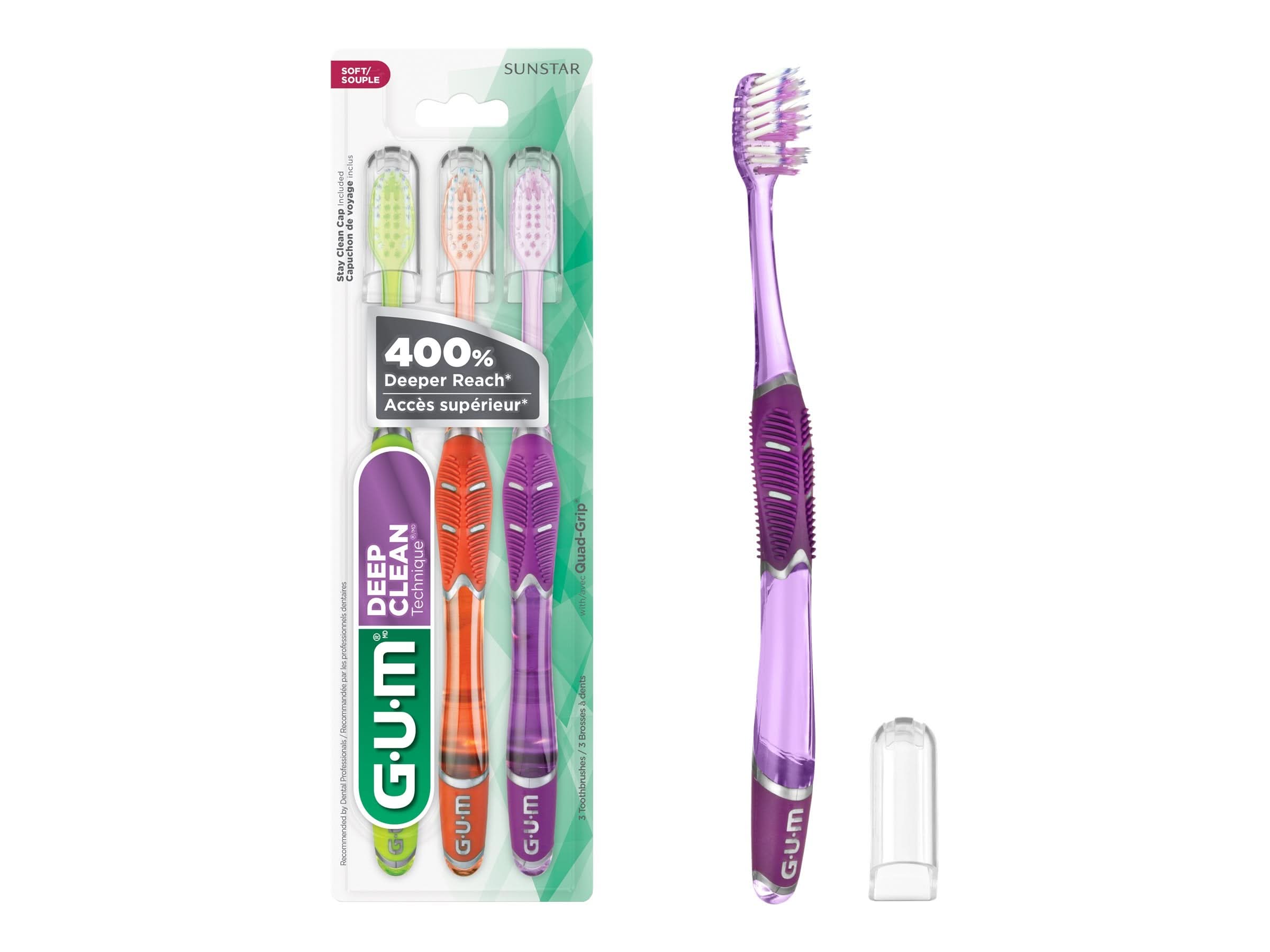 GUM Technique Deep Clean Toothbrush Compact Soft 3 Pieces + Cap