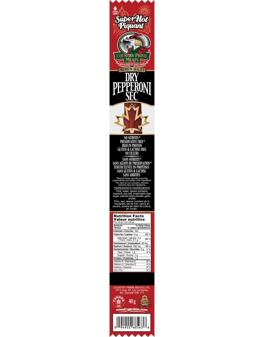 Super Hot Pepperoni Stick | Country Prime Meats