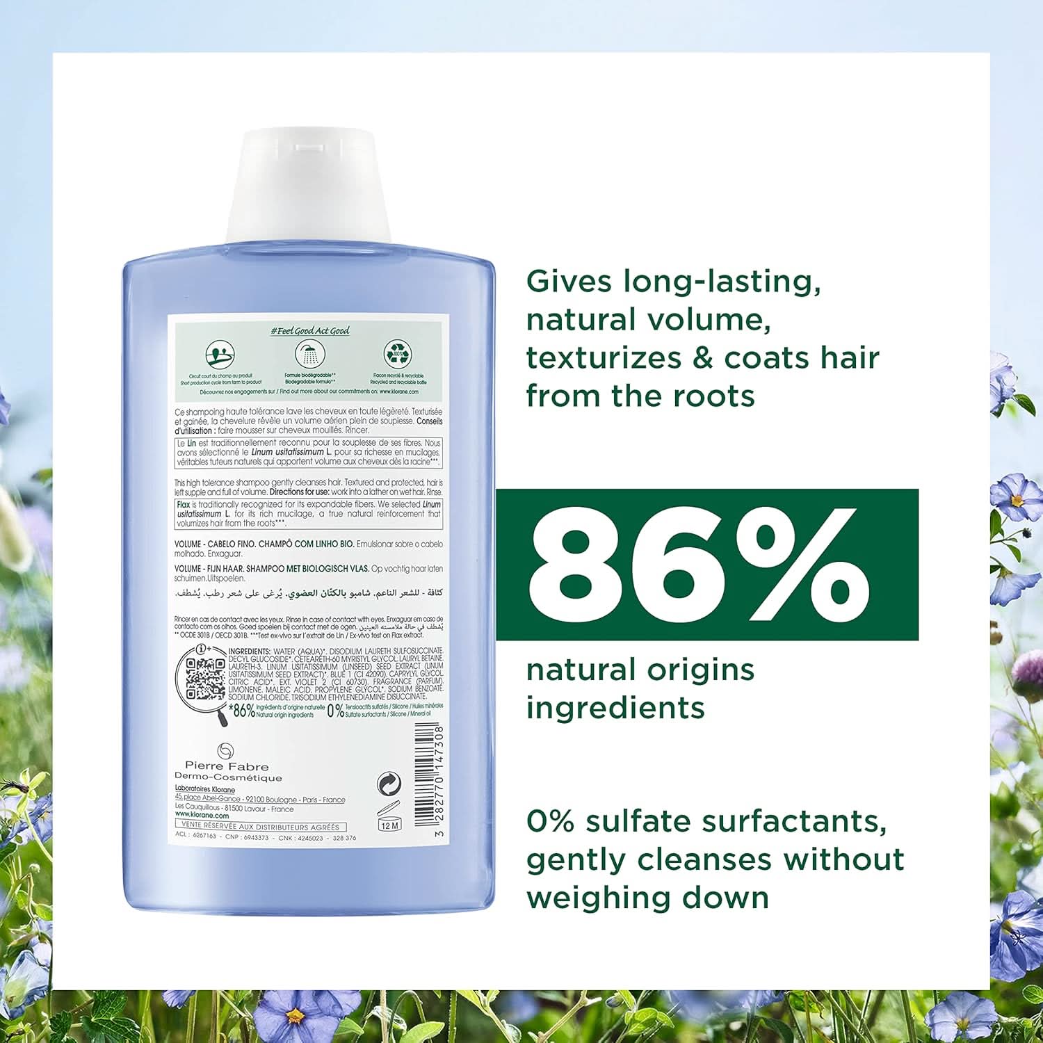 Klorane Flax Shampoo for Fine Hair 400mL