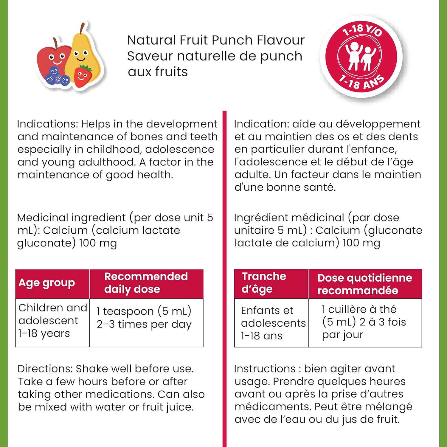 Wampole Adorable Calcium Liquid - Natural Fruit Punch Flavor