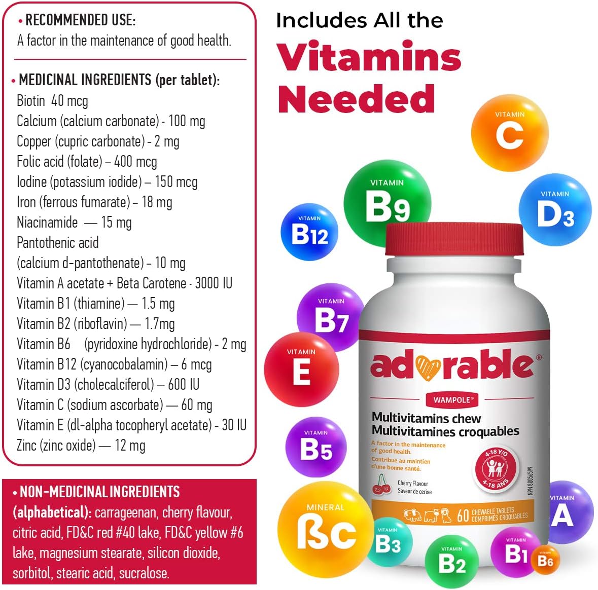 Wampole Adorable Multivitamins Chew - Cherry Flavor Tablets