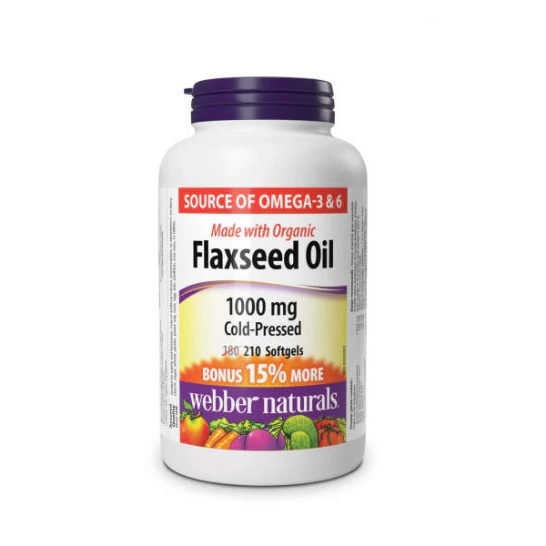 Webber Naturals Flaxseed Oil 1000mg Cold Pressed 210 Softgels