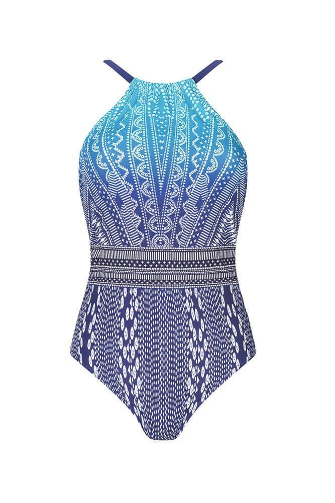 Amoena Bohemian Chic One-Piece High Neck Swimsuit - Water Blue 12B