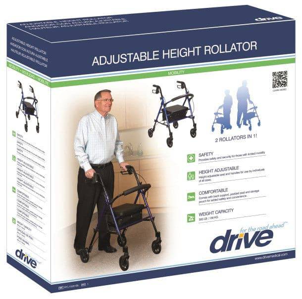 Drive Medical Adjustable Height Rollator | 6" Casters