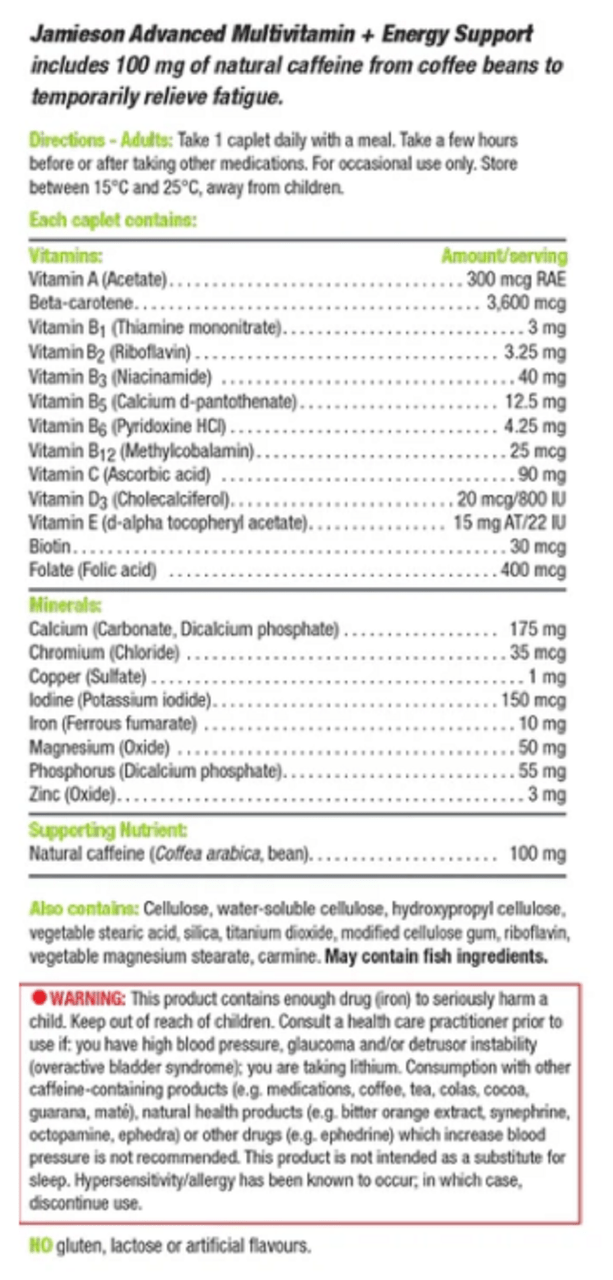 Jamieson Advanced Multi Vitamin + Energy Support 90 Caplets