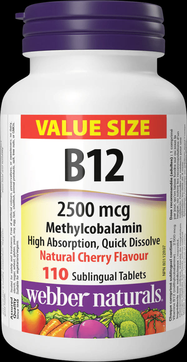 Webber Naturals Vitamin B12 Methylcobalamin 2500mcg Natural Cherry ...